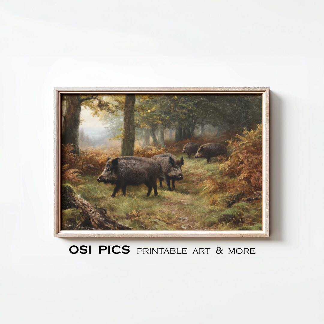 Vintage Wild Boar Painting, Rustic Wild Boar Print, Antique Hunting ...