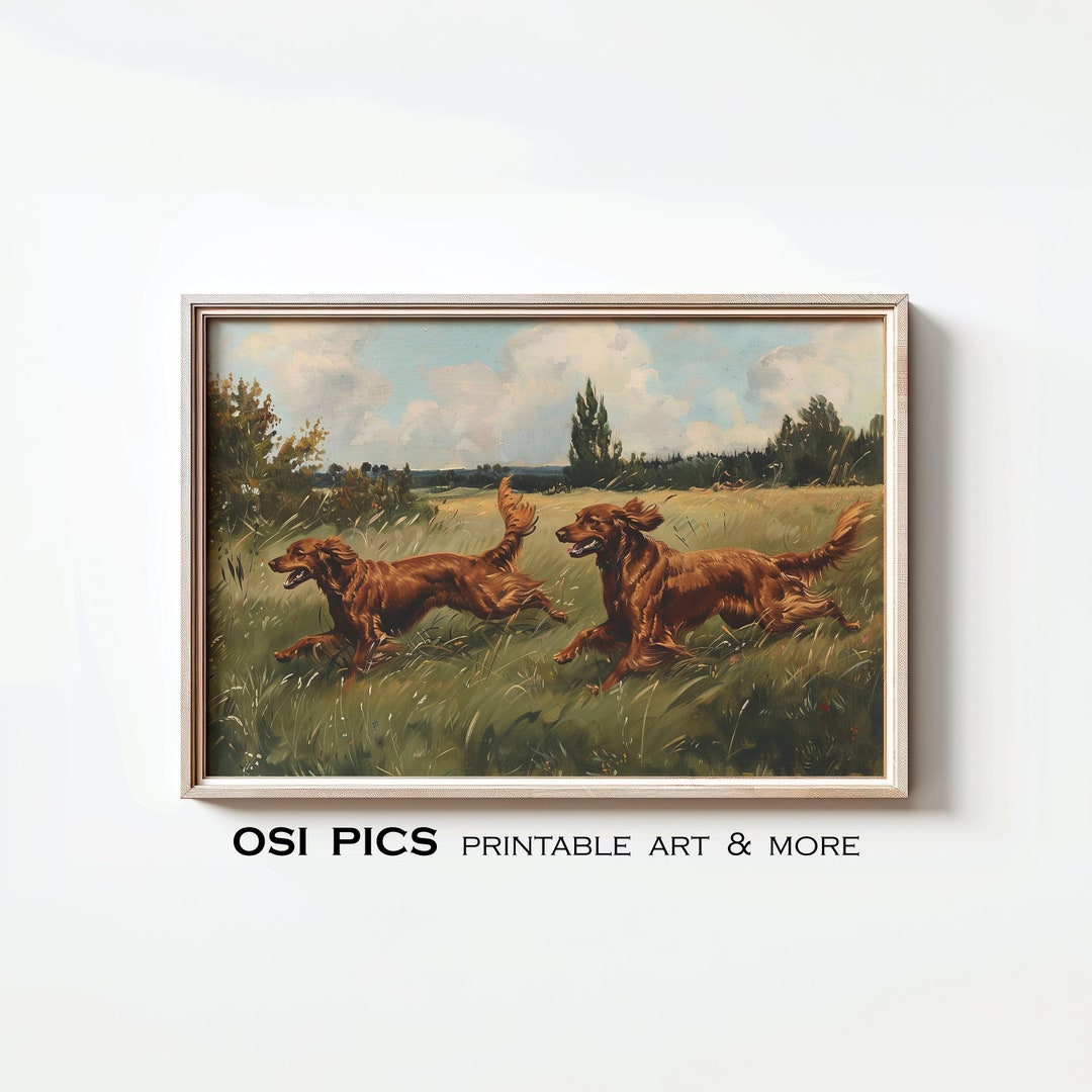 Vintage Setter Painting, Antique Irish Setter Print, Rustic Dog Wall ...