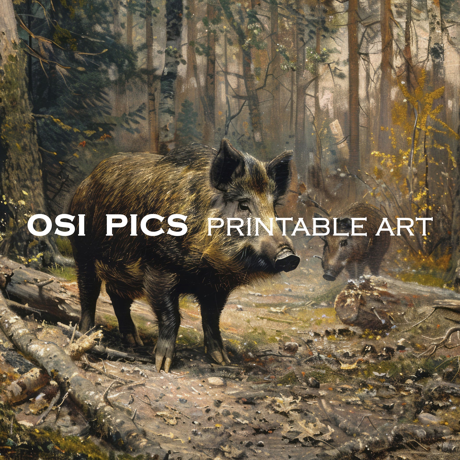 Vintage Boar Painting, Rustic Wild Boar Wall Art, Hog Oil Painting ...
