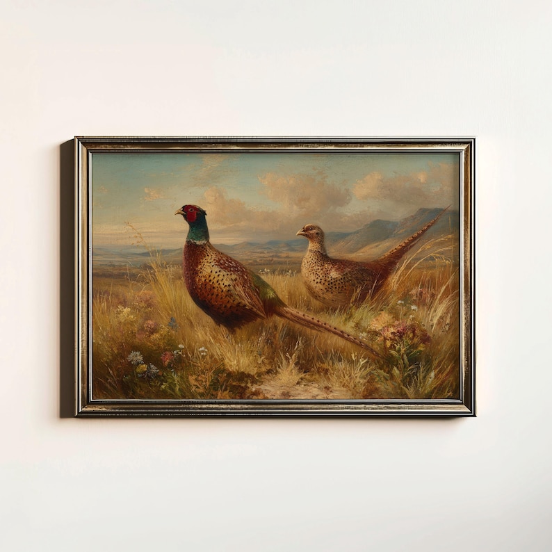 Vintage Pheasant Painting, Rustic Ring Necked Pheasant Print, Antique ...