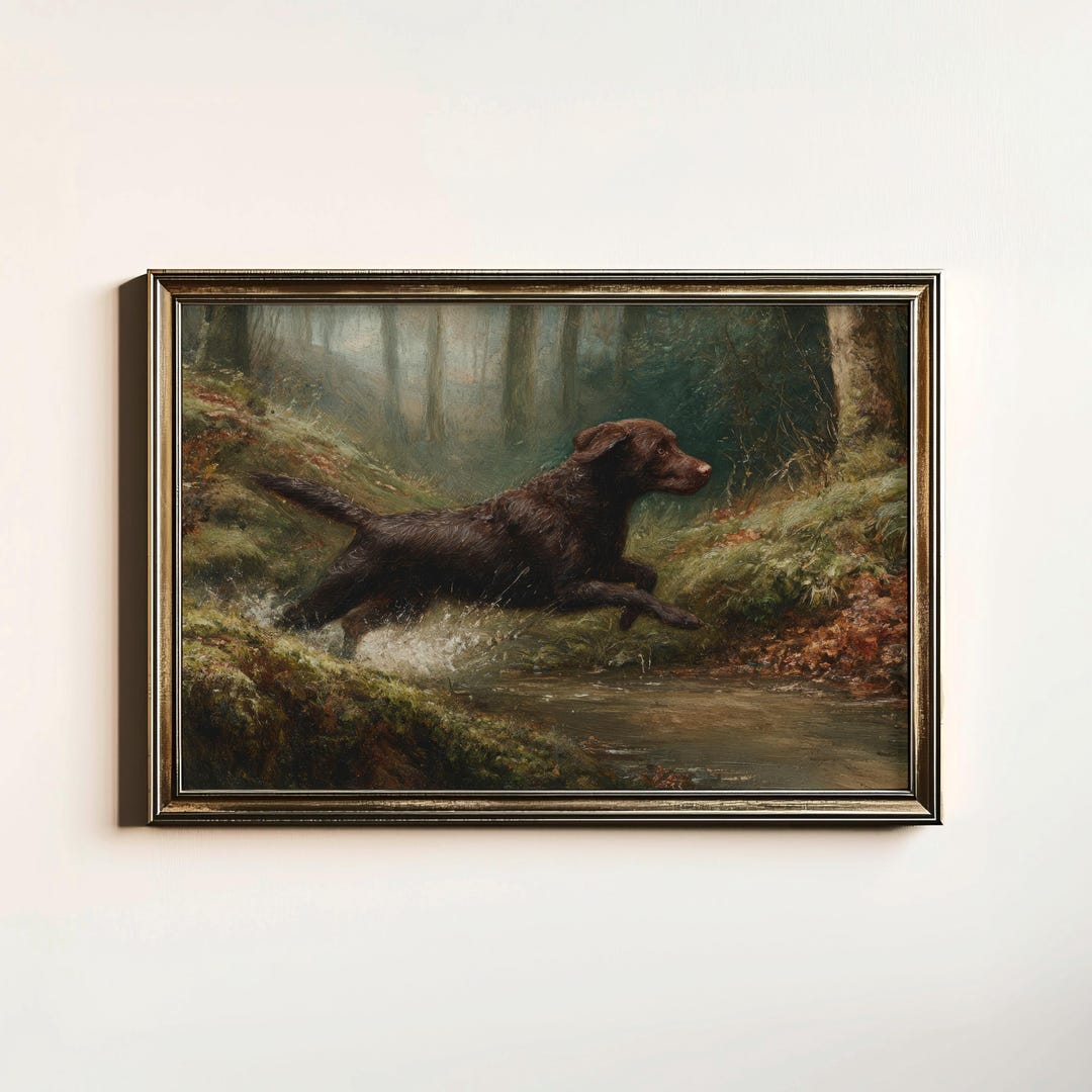 Vintage Chocolate Labrador Retriever Painting, Rustic Labrador ...