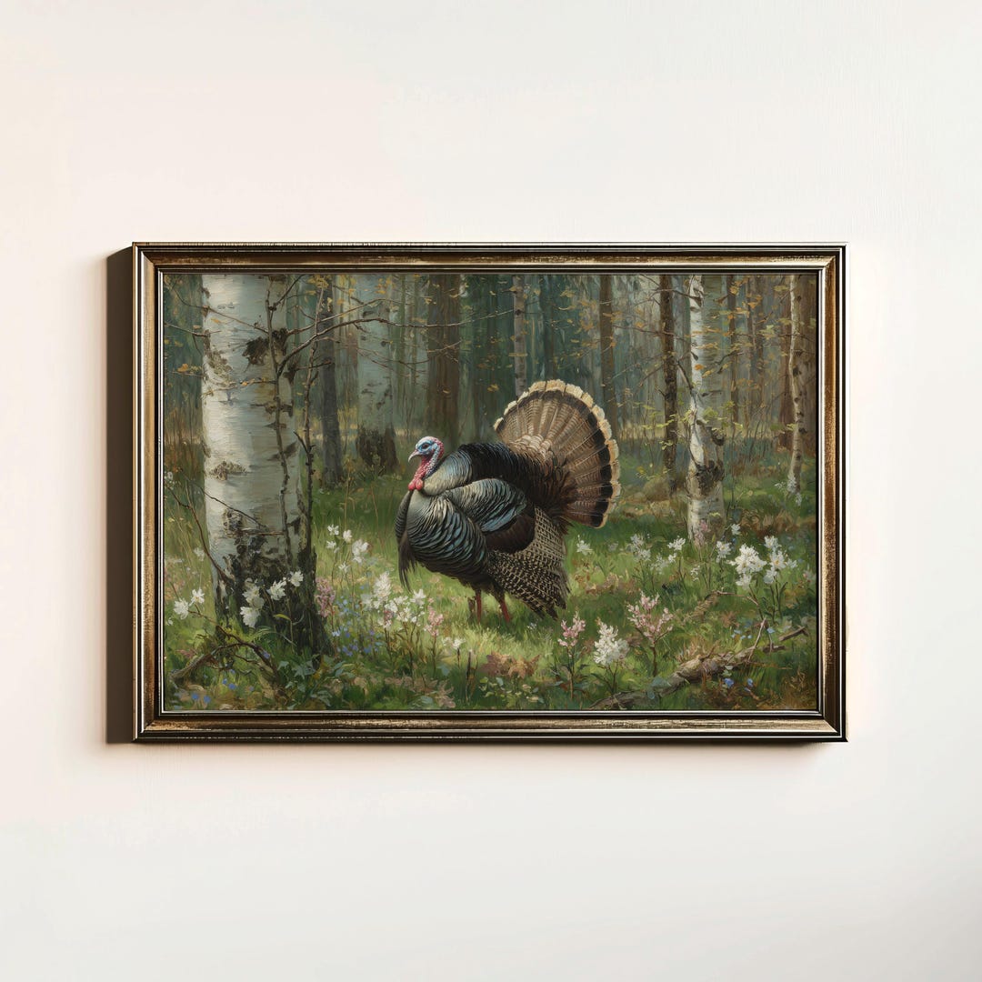Vintage Wild Turkey Painting, Rustic Turkey Print, Antique Gobbler Wall ...