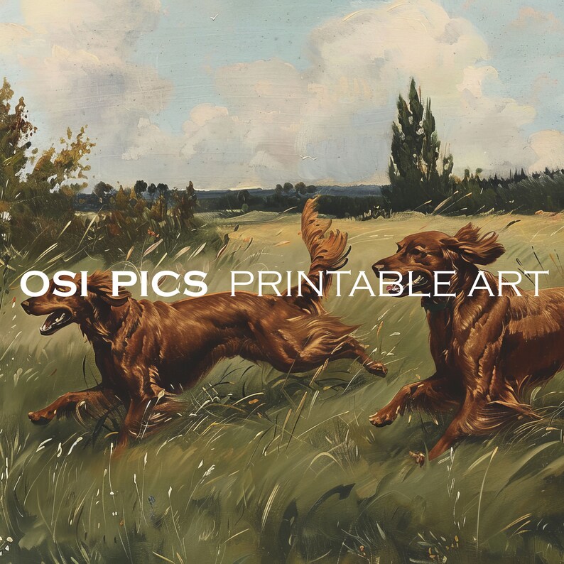 Vintage Setter Painting, Antique Irish Setter Print, Rustic Dog Wall ...