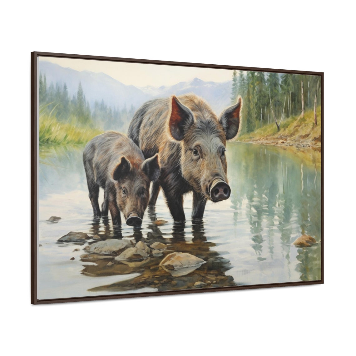 Vintage Feral Hog Painting | Old Pig Print | Farmhouse Decor | Rustic ...