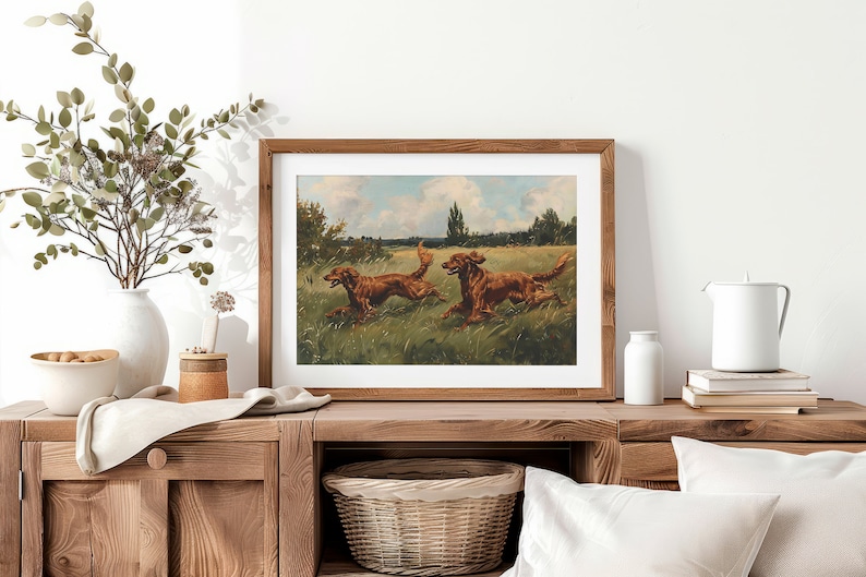 Vintage Setter Painting, Antique Irish Setter Print, Rustic Dog Wall ...