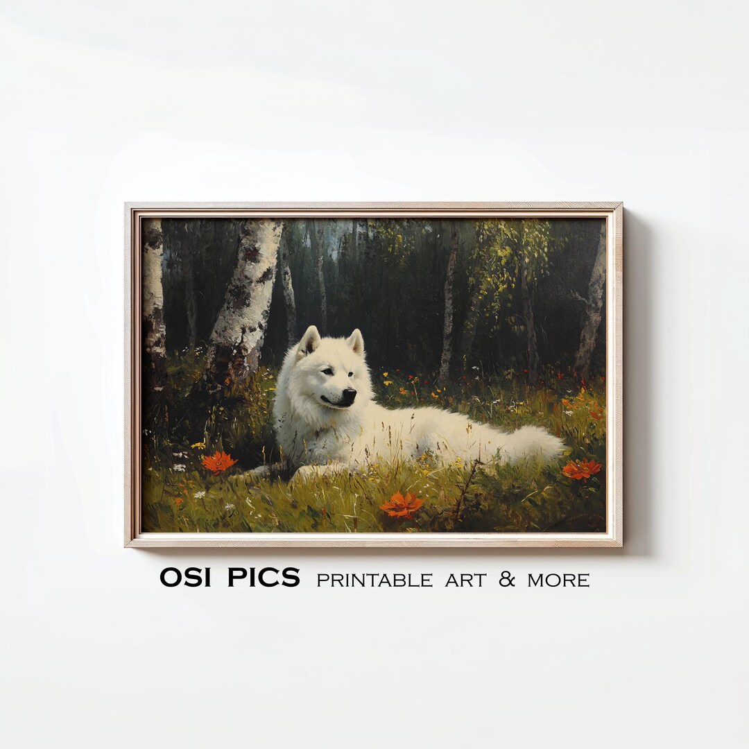 Vintage Samoyed Painting, Antique Samoyed Print, Rustic Samoyed ...