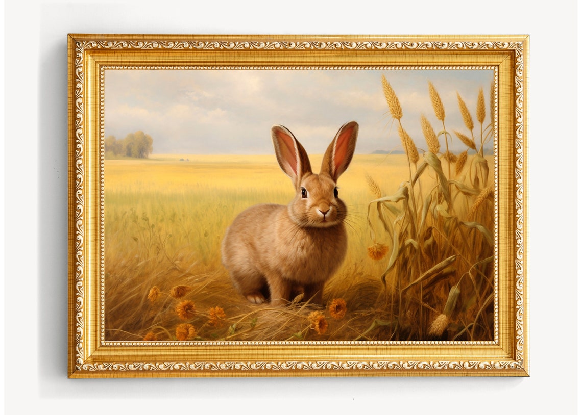 Vintage Rabbit Painting | Old Rabbit Print | Farmhouse Decor | Rustic ...