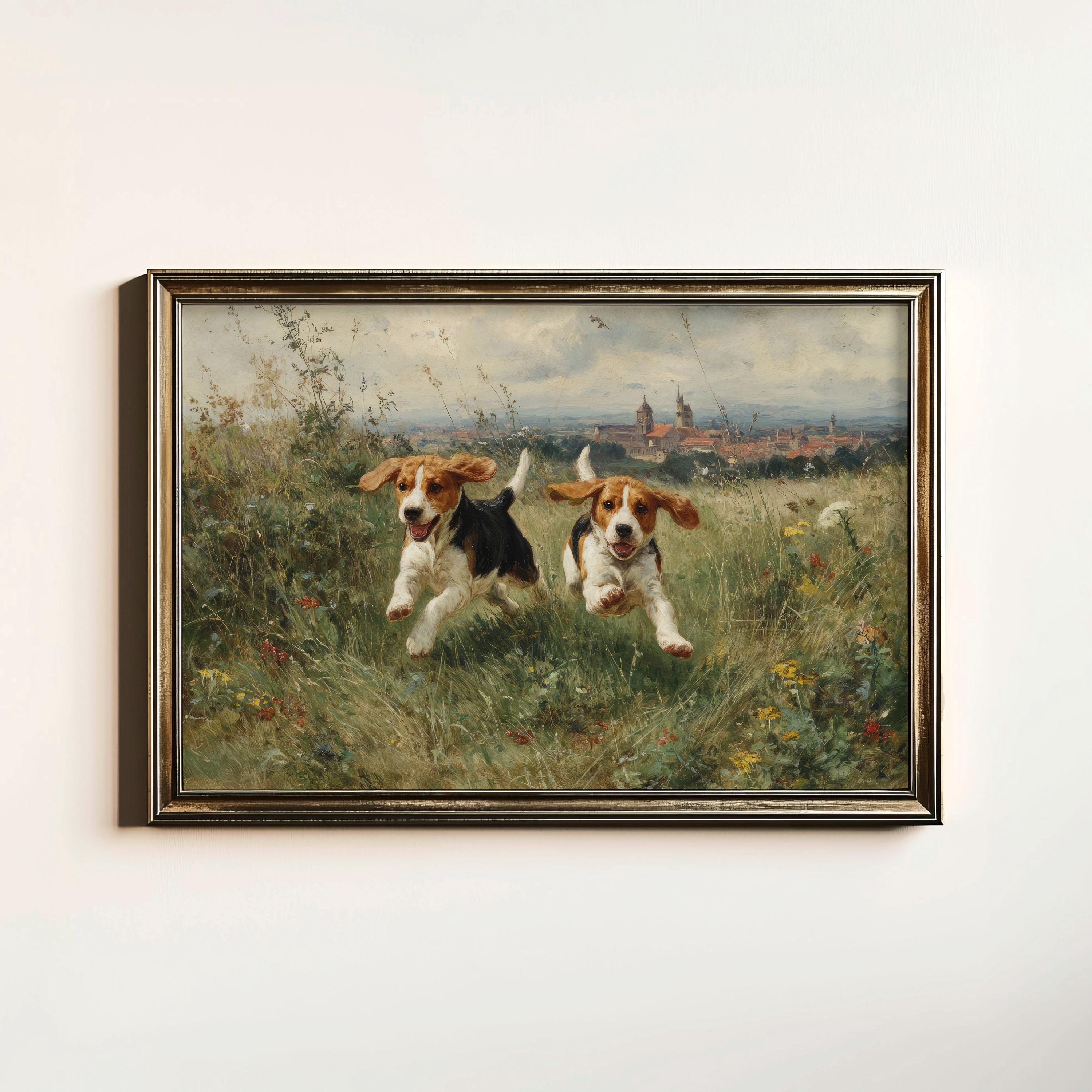 Vintage Beagle Painting, Rustic Beagle Puppies Print, Antique Beagle ...
