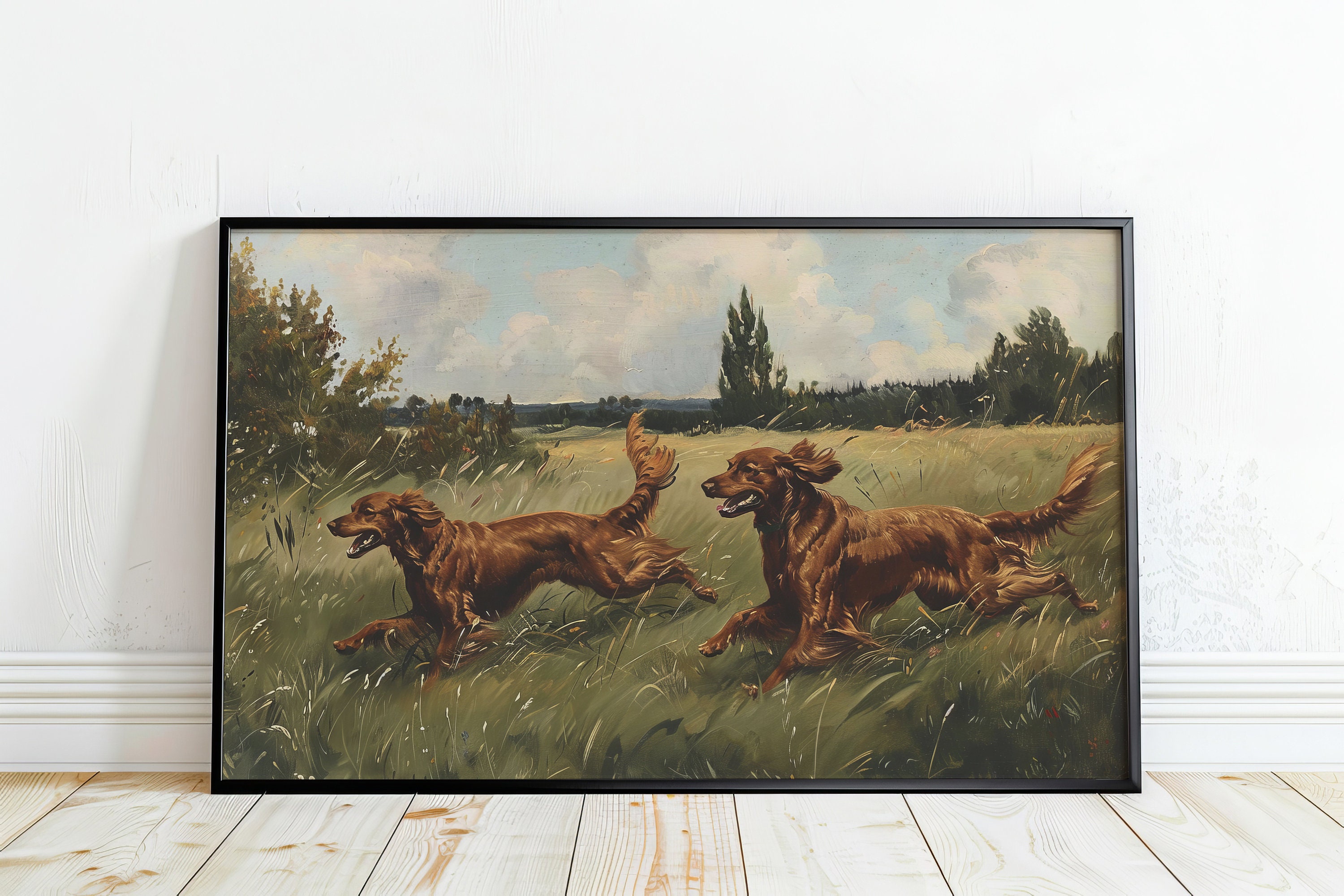 Vintage Setter Painting, Antique Irish Setter Print, Rustic Dog Wall ...