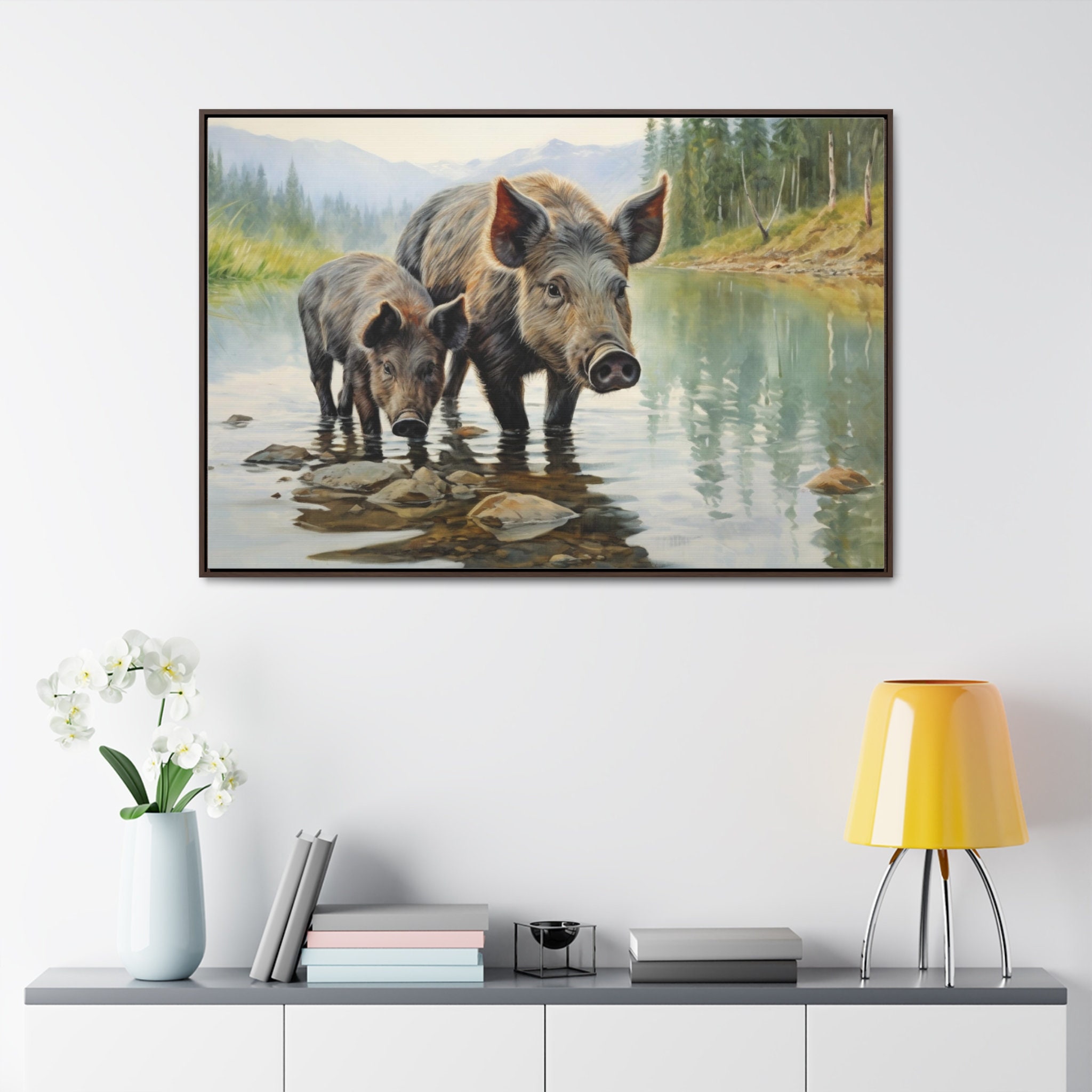 Vintage Feral Hog Painting | Old Pig Print | Farmhouse Decor | Rustic ...