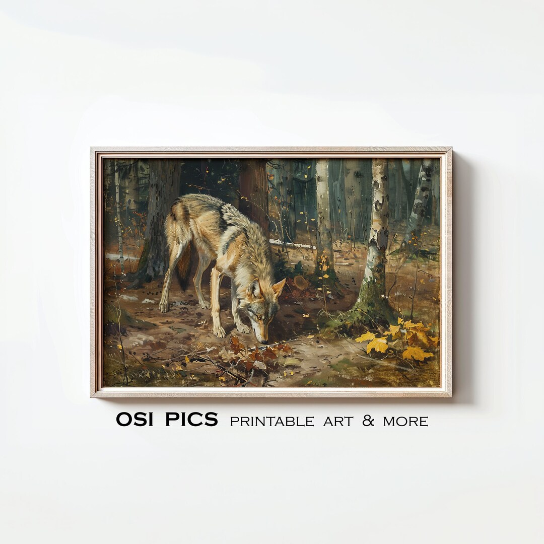 Vintage Wolf Painting, Antique Wolf Print, Wolf Lover Gift, Rustic Wolf ...