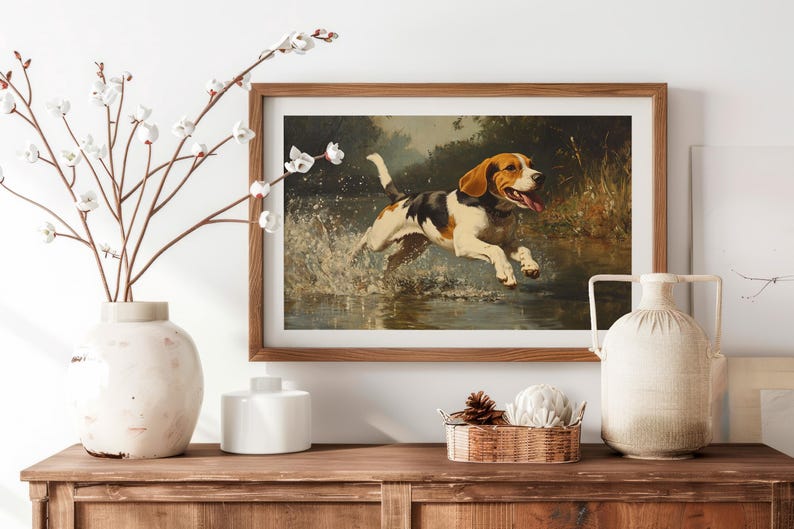 Vintage Beagle Painting, Antique Beagle Print, Hunting Dog Portrait ...
