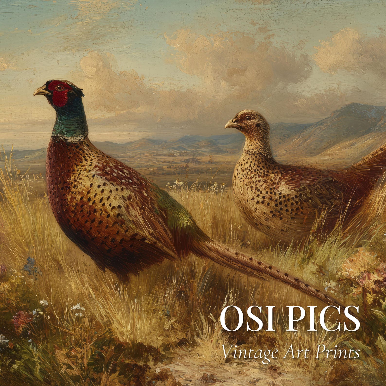 Vintage Pheasant Painting, Rustic Ring Necked Pheasant Print, Antique ...