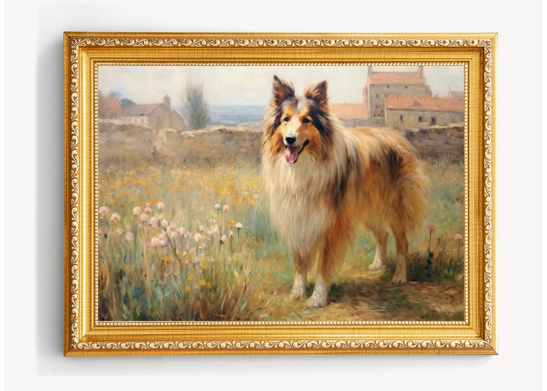 Vintage Collie Painting Old Dog Print Farmhouse Decor Rustic Fine Art ...