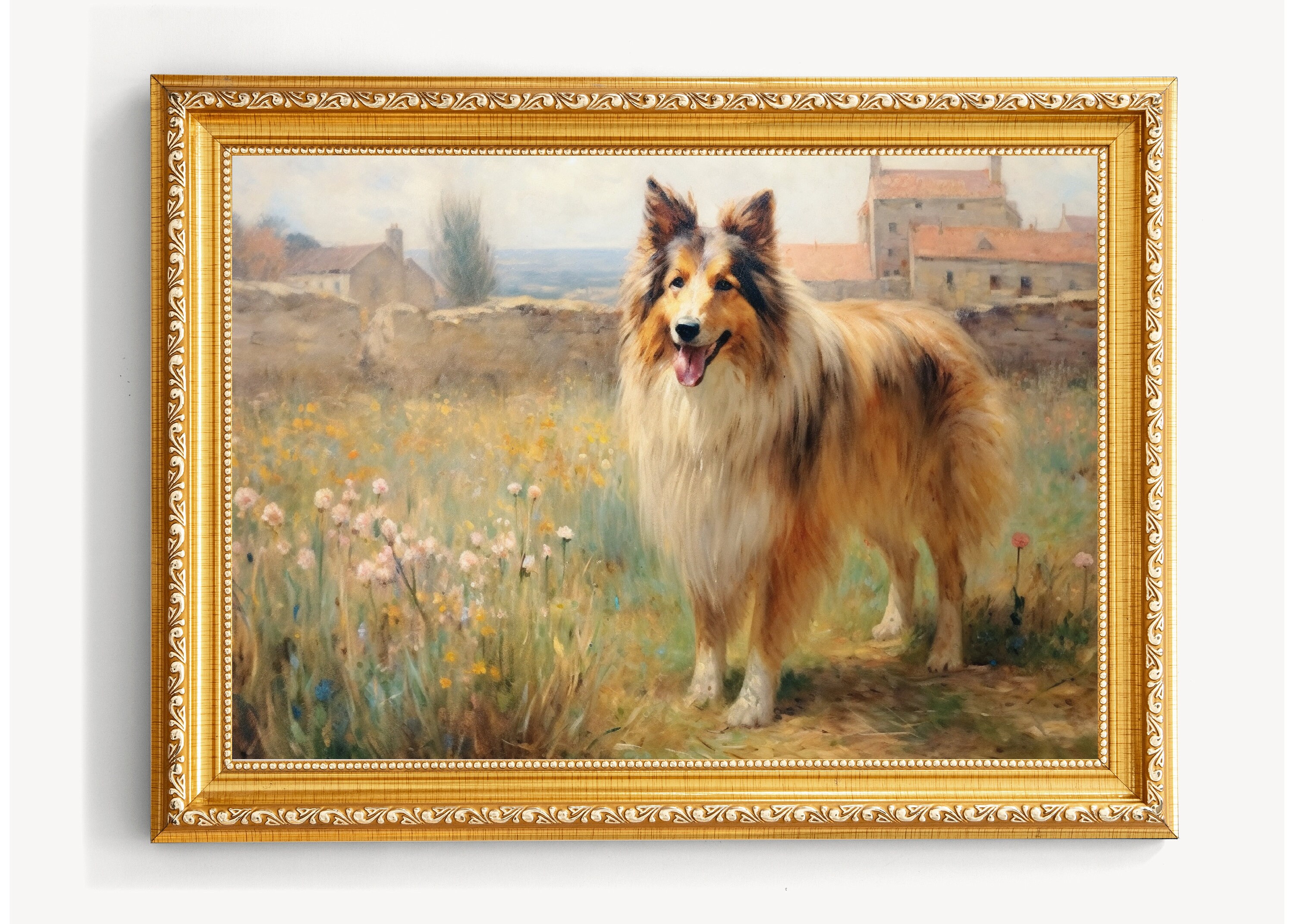 Vintage Collie Painting | Old Dog Print | Farmhouse Decor | Rustic Fine ...