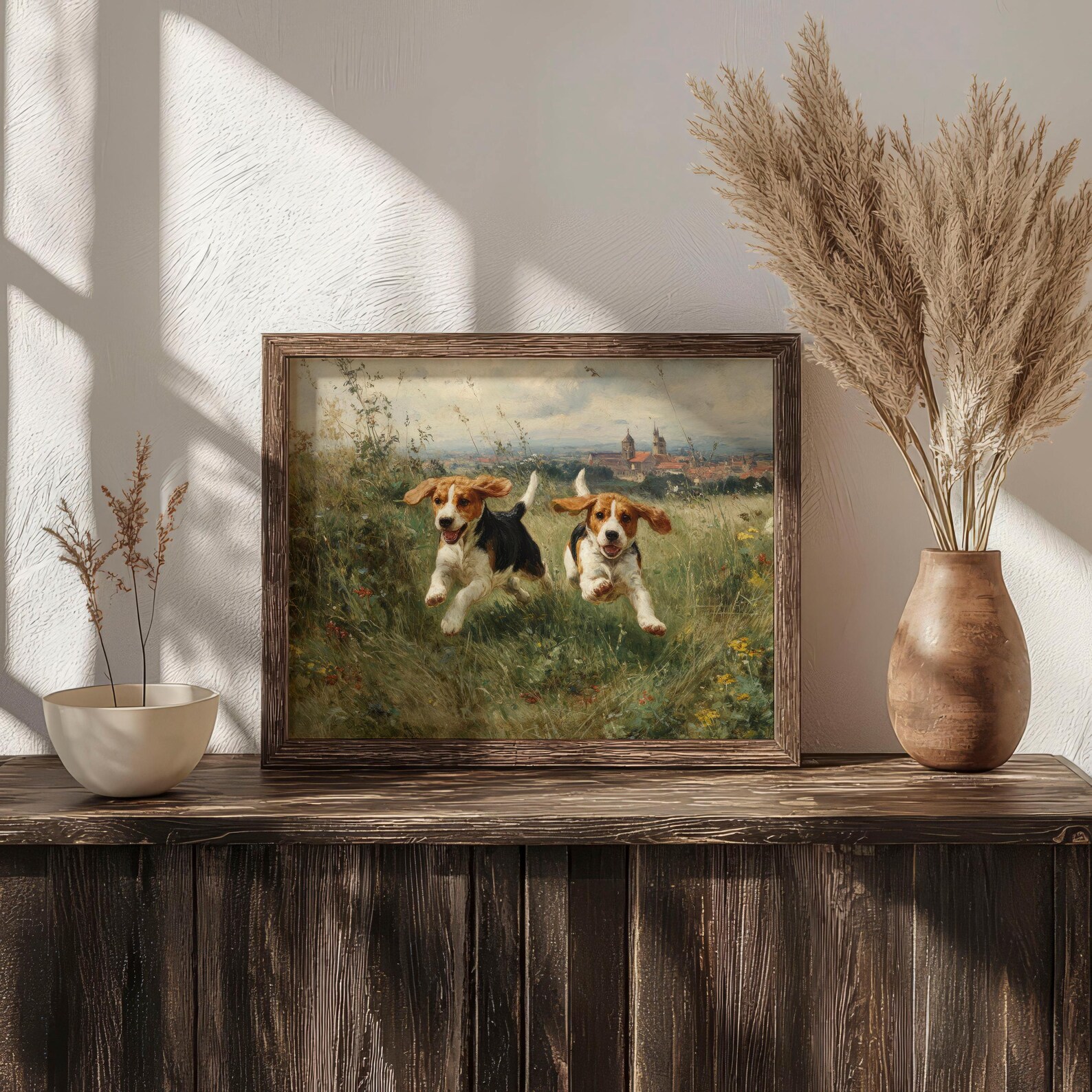 Vintage Beagle Painting, Rustic Beagle Puppies Print, Antique Beagle ...