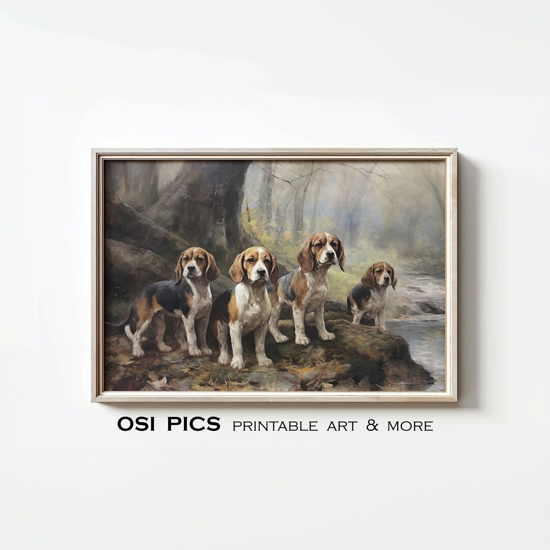 Vintage Beagle Painting | Old Beagle Print | Farmhouse Decor | Rustic ...