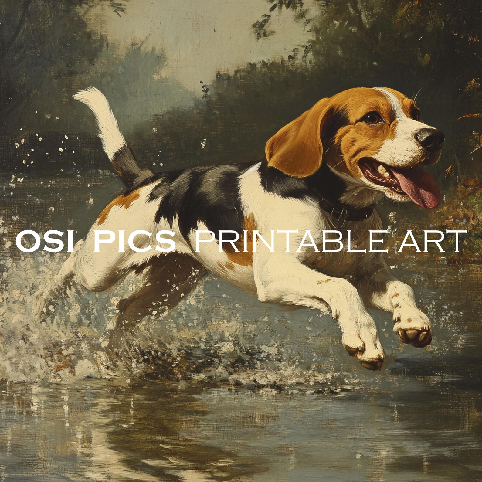 Vintage Beagle Painting, Antique Beagle Print, Hunting Dog Portrait ...