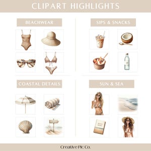 Beach Day Clipart Set | Summer, Coastal, Neutral Aesthetic | Commercial ...