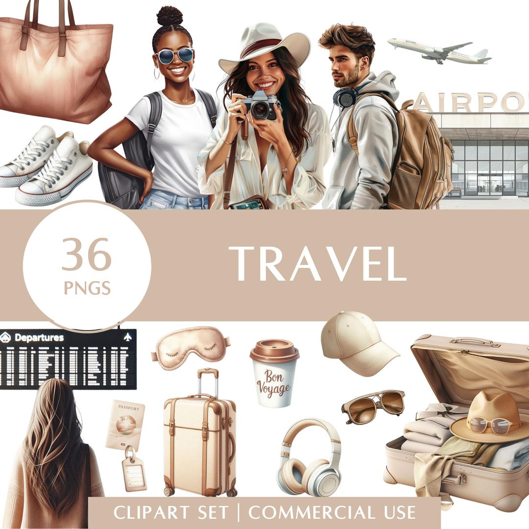 Travel Clipart Set | Airport, Luggage, Passports & Adventure ...