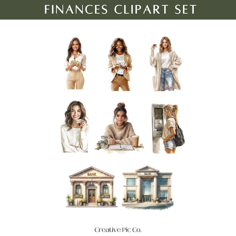 Finance Clipart Set | Money, Budgeting & Digital Banking Illustrations ...