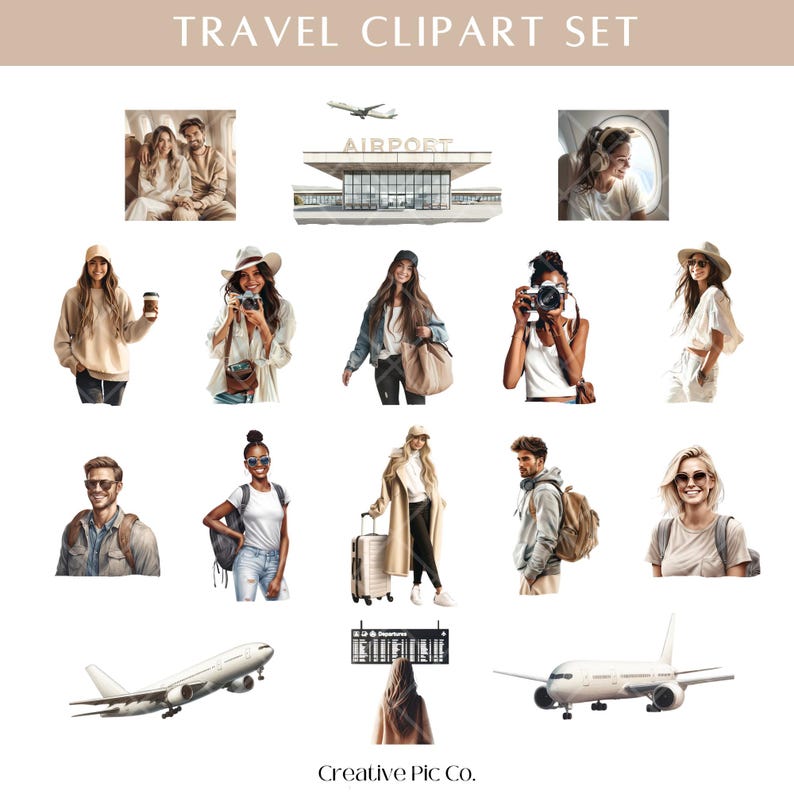 Travel Clipart Set | Airport, Luggage, Passports & Adventure ...