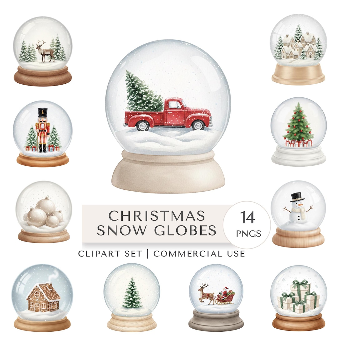 Christmas Snow Globes Clipart Set | Festive Decor Digital Stickers - Etsy