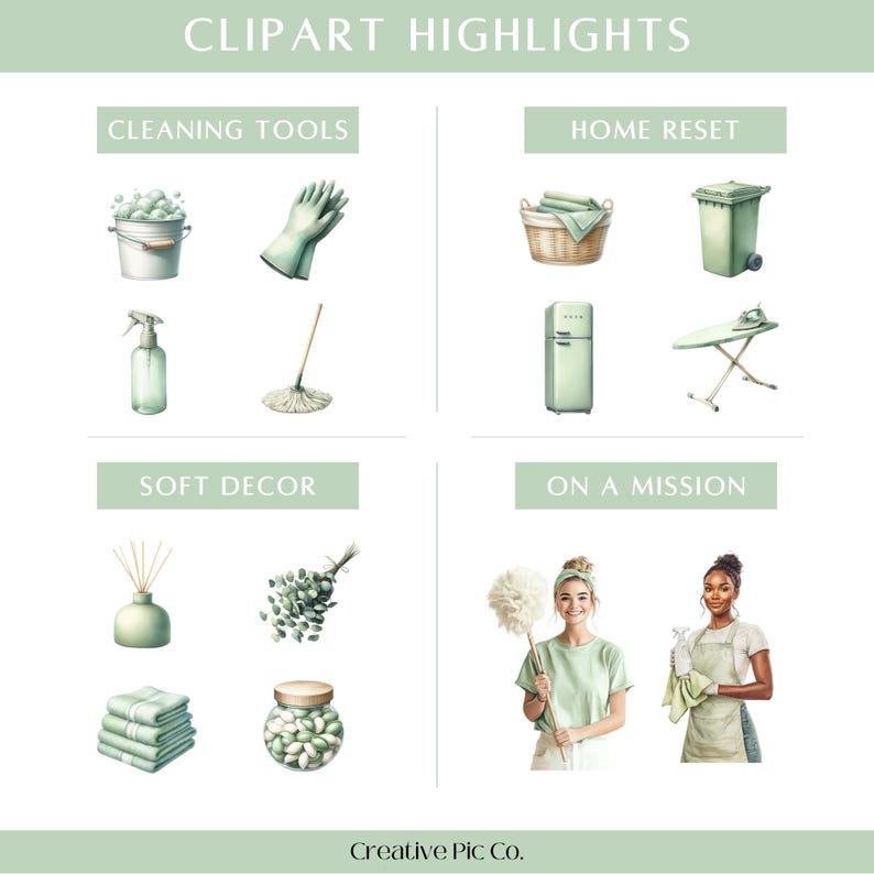 Spring Cleaning Clipart Set | Home Organisation Digital Stickers - Etsy