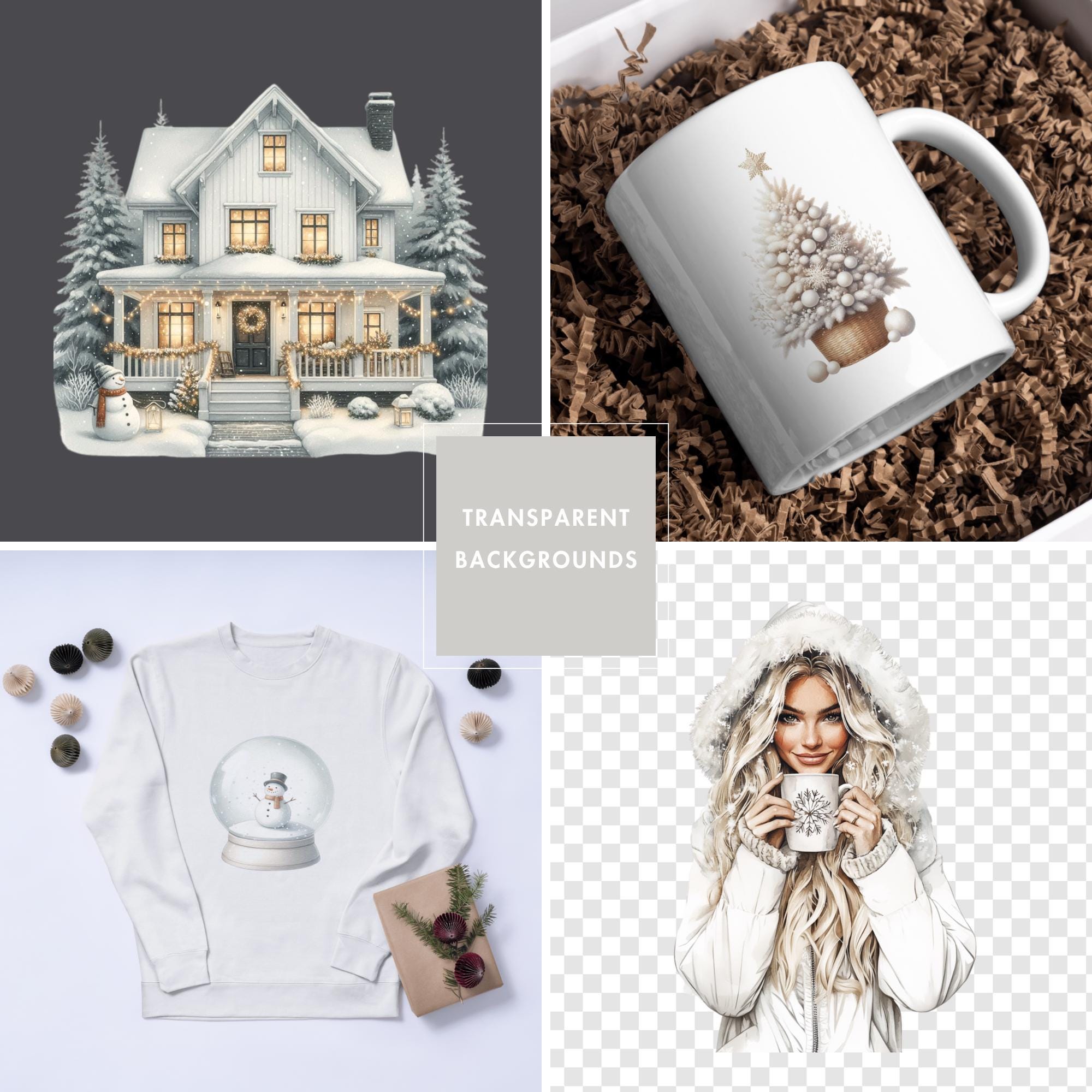 White Christmas Clipart Set Christmas PNG Holiday Season Illustration ...