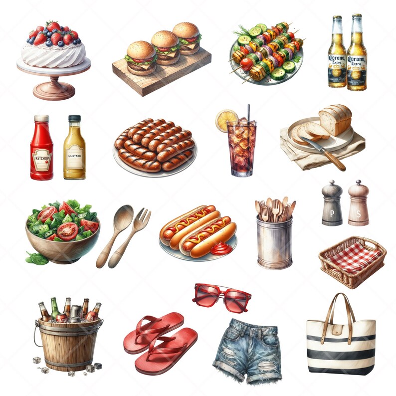 Summer Barbeque Clipart Set Food Illustration Digital Stickers - Etsy