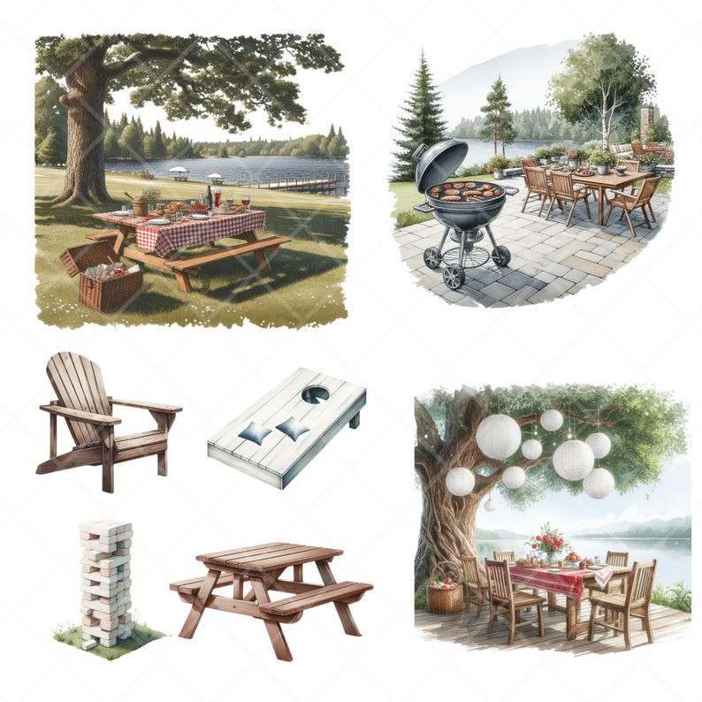 Summer Barbeque Clipart Set Food Illustration Digital Stickers - Etsy