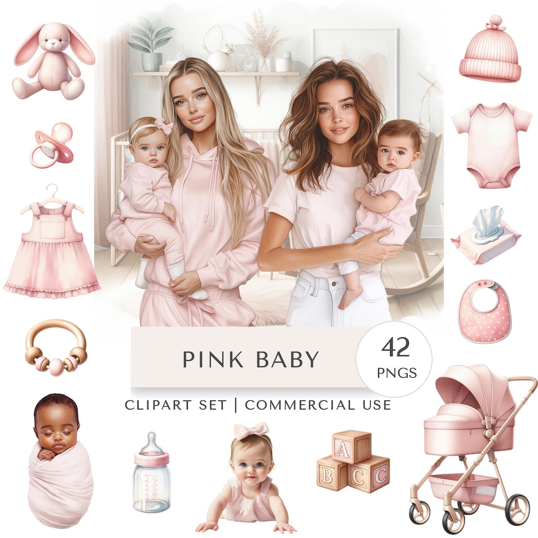 Pink Baby Clipart Set | Girl Nursery Digital Stickers - Etsy