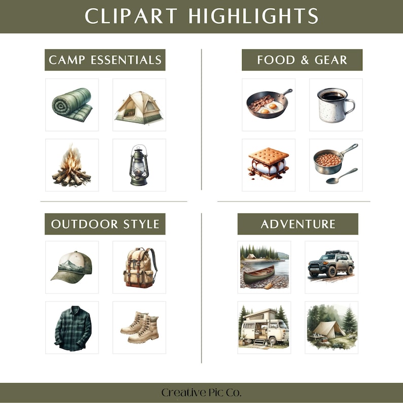 Camping Clipart Set: Watercolour Camp Gear, Nature Pngs (digital ...