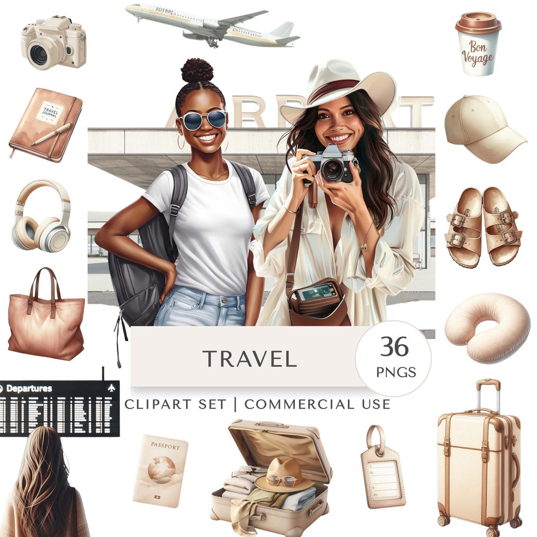 Travel Clipart Set | Airport, Luggage, Passports & Adventure ...