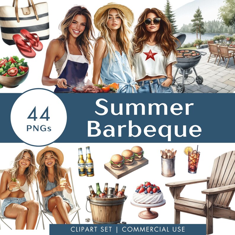 Summer Barbeque Clipart Set Food Illustration Digital Stickers - Etsy