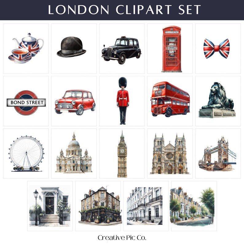 London Clipart Set | Travel Digital Stickers - Etsy