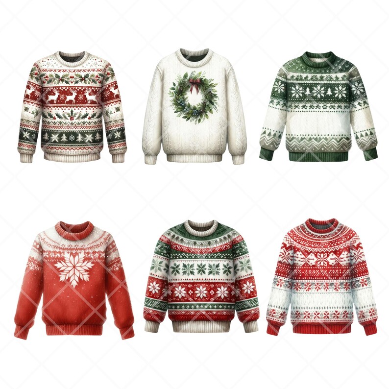 Christmas Sweaters Clipart Set Holidays Illustration Digital Stickers ...