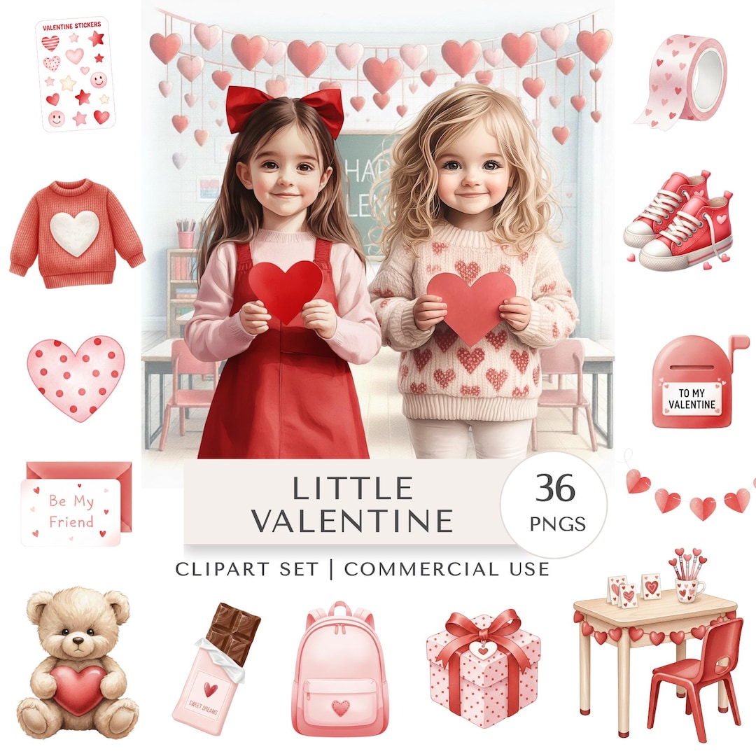 Little Valentine Clipart Set | Kids Sweet Love Sweet Digital Stickers ...