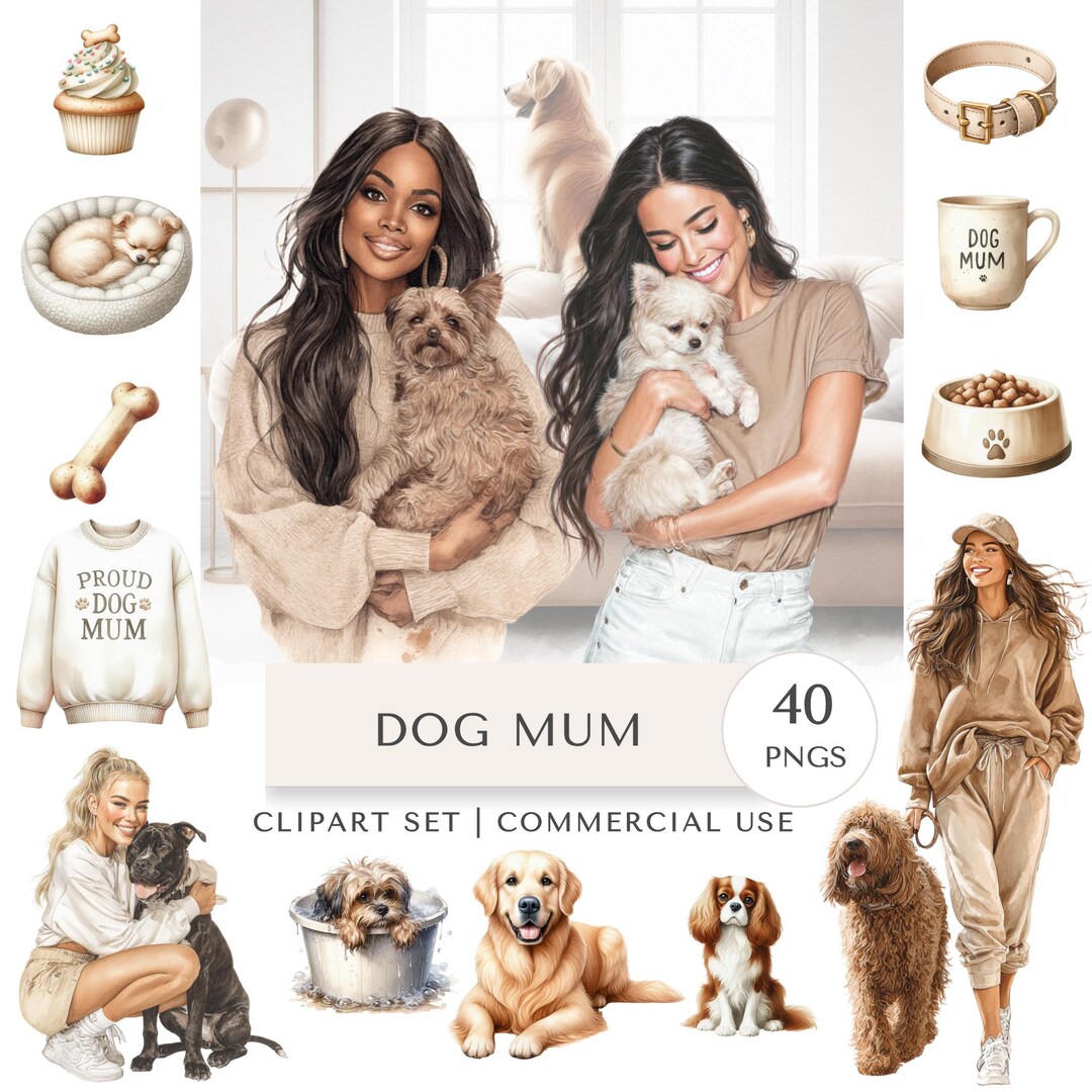 Dog Mum Clipart Set | Pet Digital Stickers - Etsy