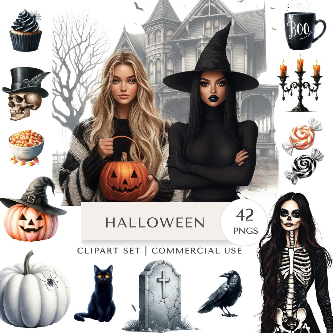 Halloween Clipart Set | Spooky Digital Stickers - Etsy