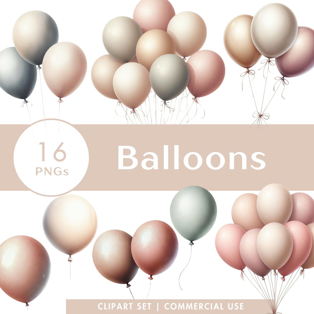 Balloons Clipart Set Celebrations Watercolour Digital Download Stickers ...