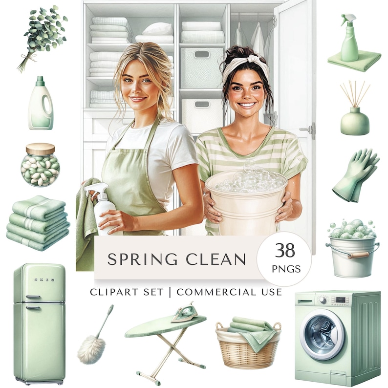 Spring Cleaning Clipart Set | Home Organisation Digital Stickers - Etsy