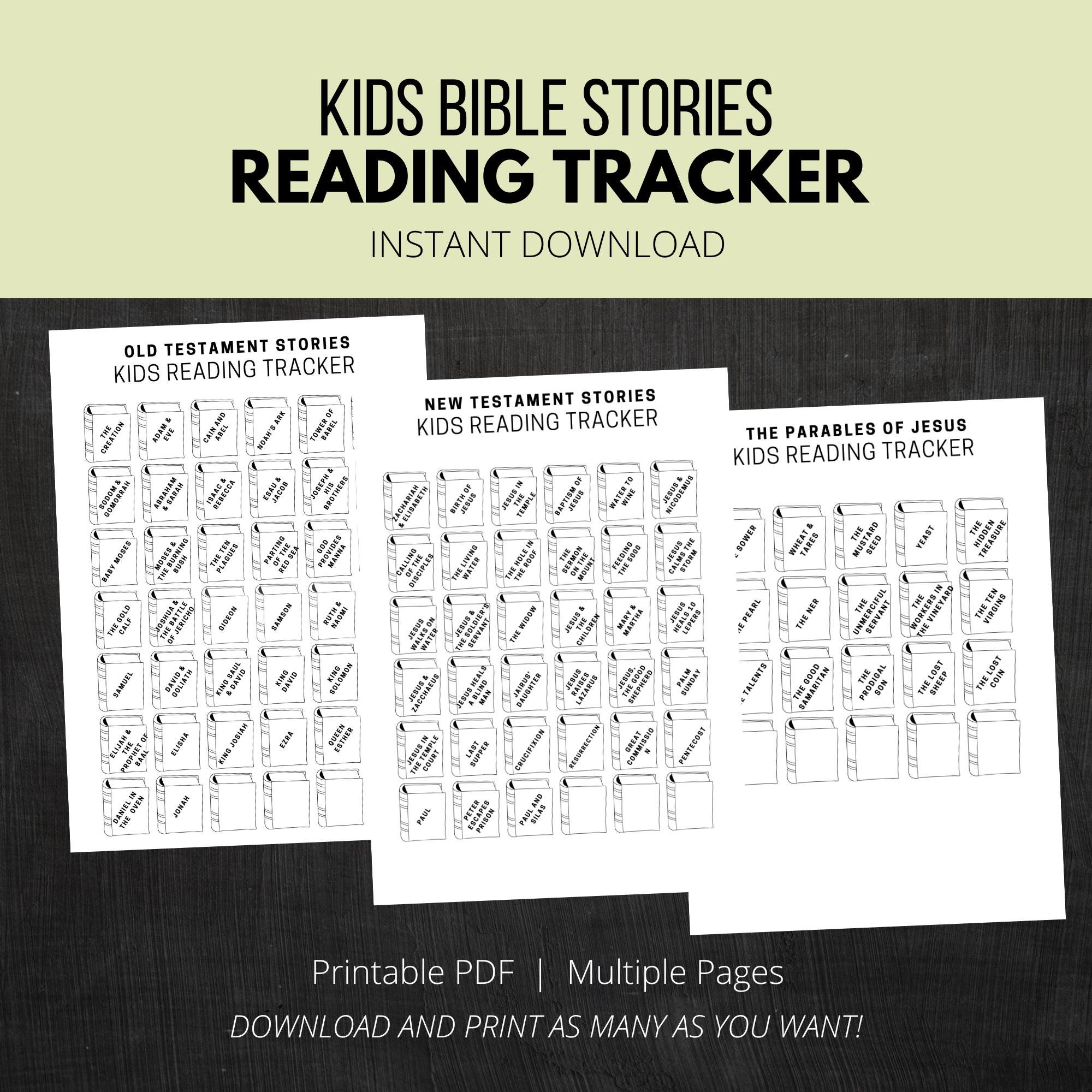 Kids Bible Story Reading Tracker: Old & New Testament, Parables (PDF ...