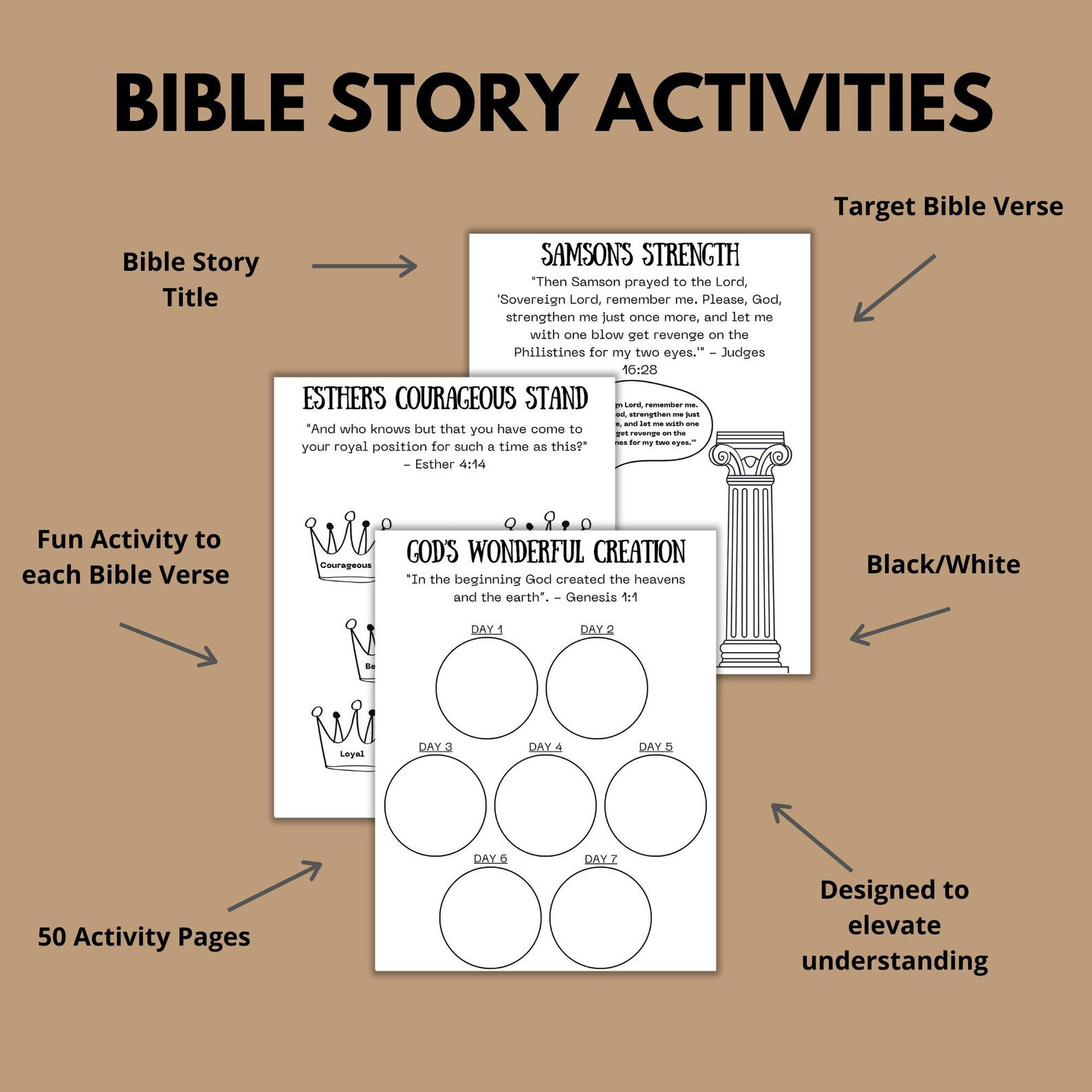 Old Testament Bible Story Activity Pages: Christian Coloring (PDF ...