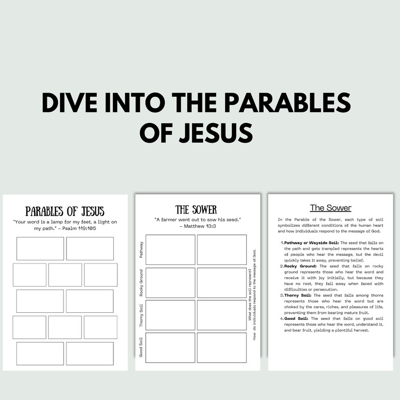 Parables of Jesus Worksheet: Kids Bible Study (PDF Pattern) - Etsy