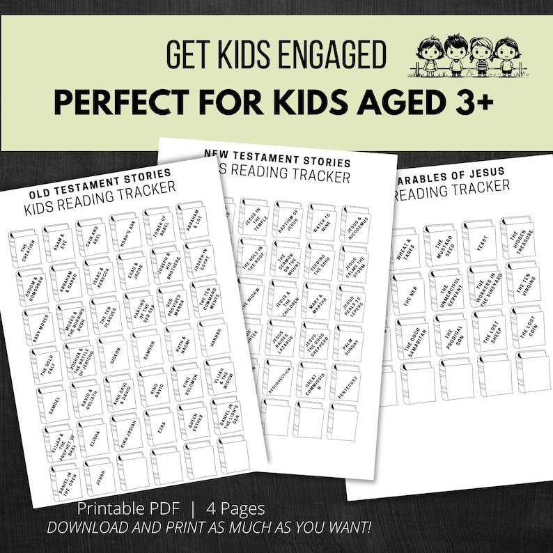 Kids Bible Story Reading Tracker: Old & New Testament, Parables (PDF ...