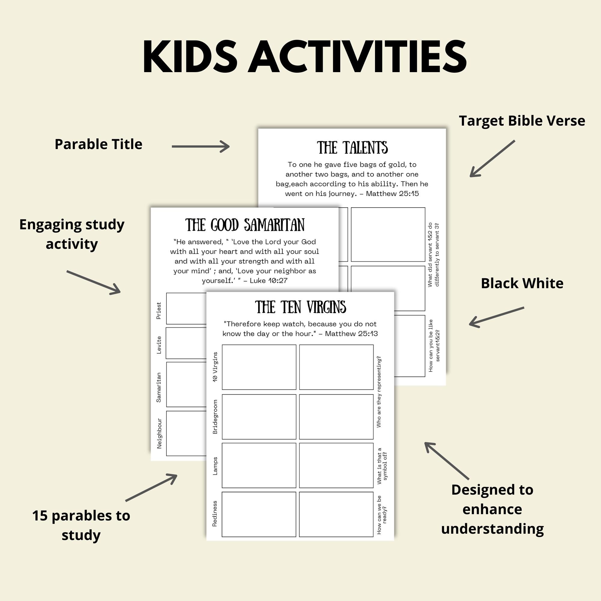 Parables of Jesus Worksheet: Kids Bible Study (PDF Pattern) - Etsy