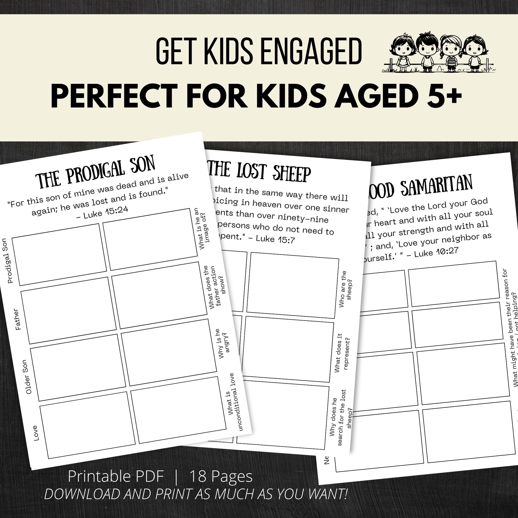 Parables of Jesus Worksheet: Kids Bible Study (PDF Pattern) - Etsy