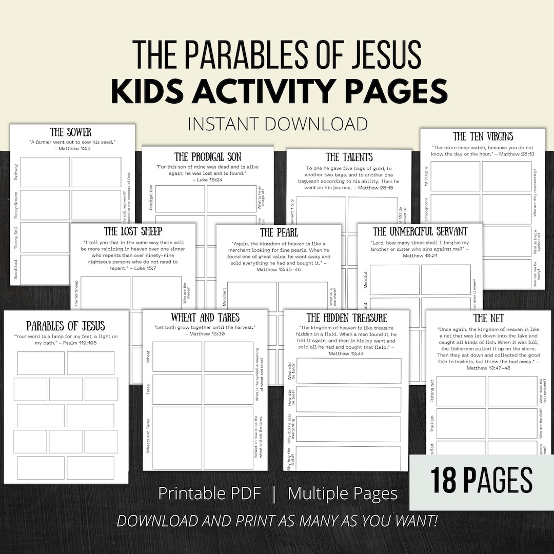 Parables of Jesus Worksheet: Kids Bible Study (PDF Pattern) - Etsy