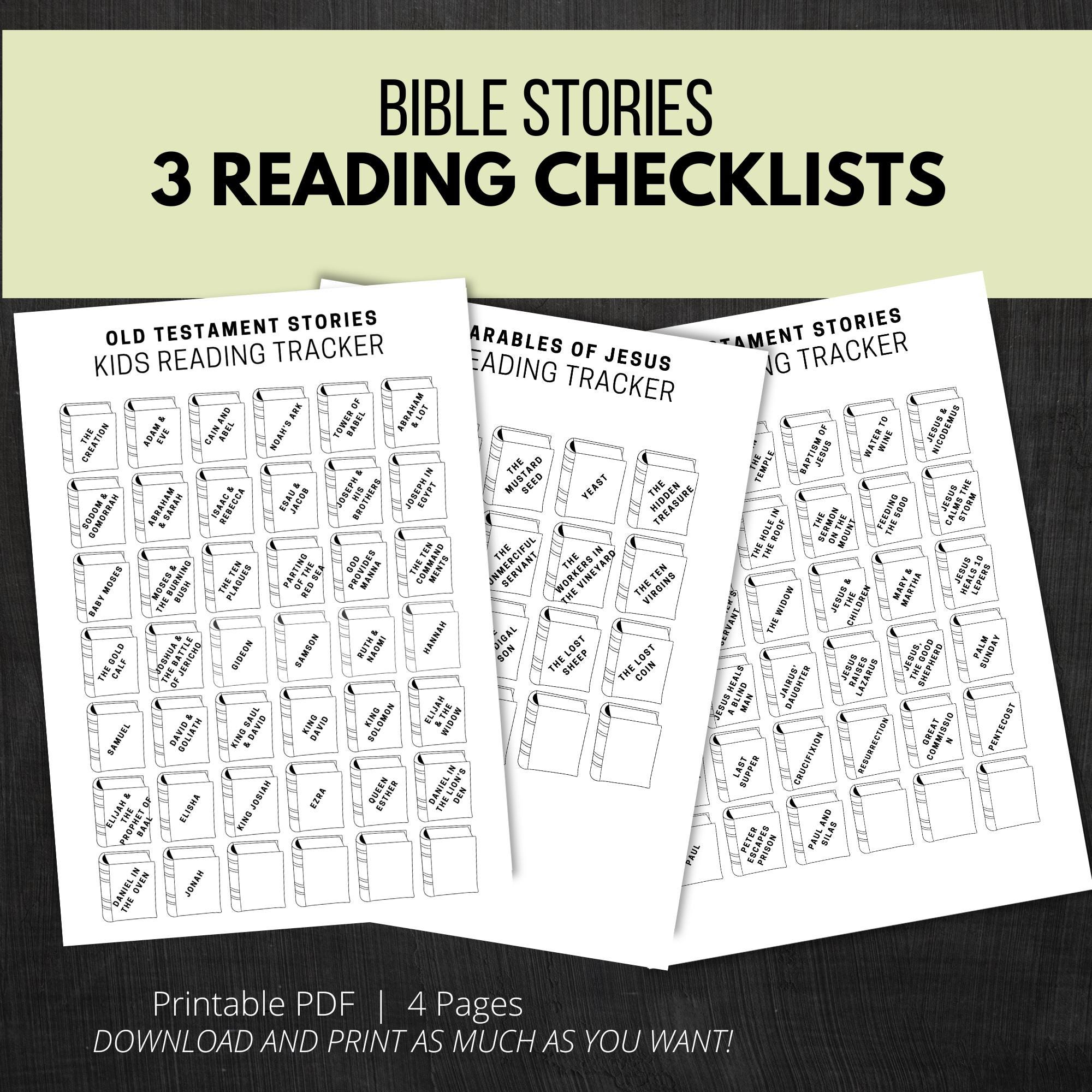 Kids Bible Story Reading Tracker: Old & New Testament, Parables (PDF ...